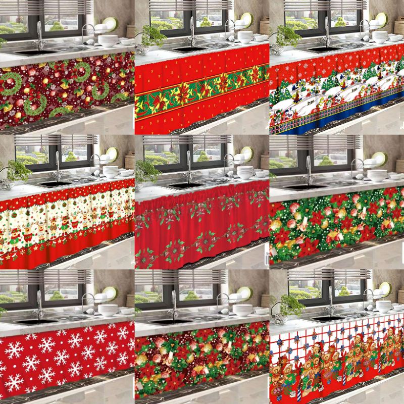 Christmas Lababo Kitchen Decoration Under Sink Curtain Short Curtains ...