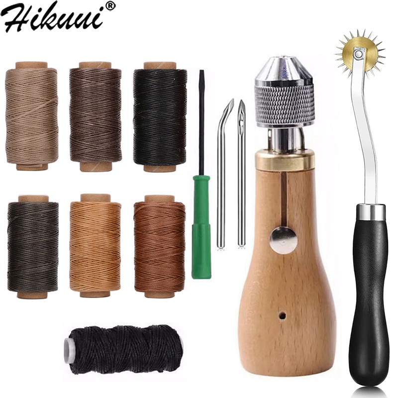 Leather Sewing Awl Set Handmade Tool Kits With Flat Waxed Thread Needle ...