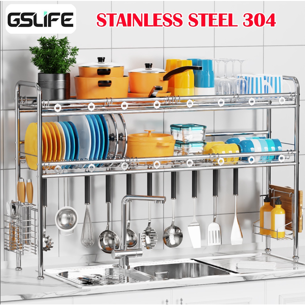 GSlife Stainless Steel Sink Shelf Rack 1/2 layer 60/80/90/100/120cm ...