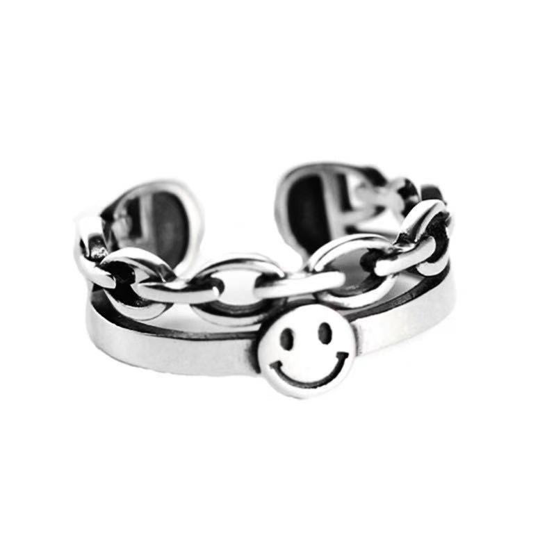 Genaisha Retro Silver Distressed Craftsmanship Smile Smiley Chain ...