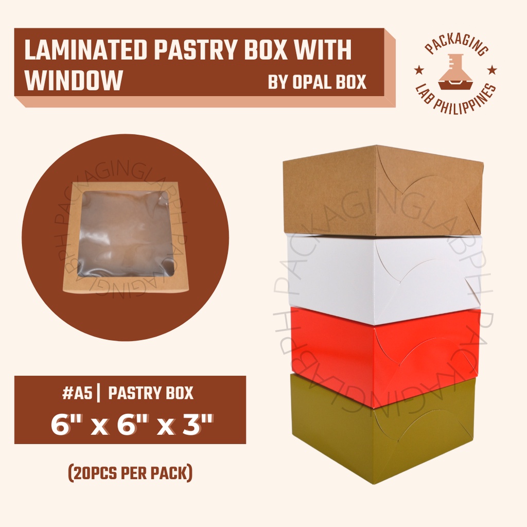 [20pcs] 6x6x3 7x7x3 Laminated Pastry Box with Window by Opal Box ...
