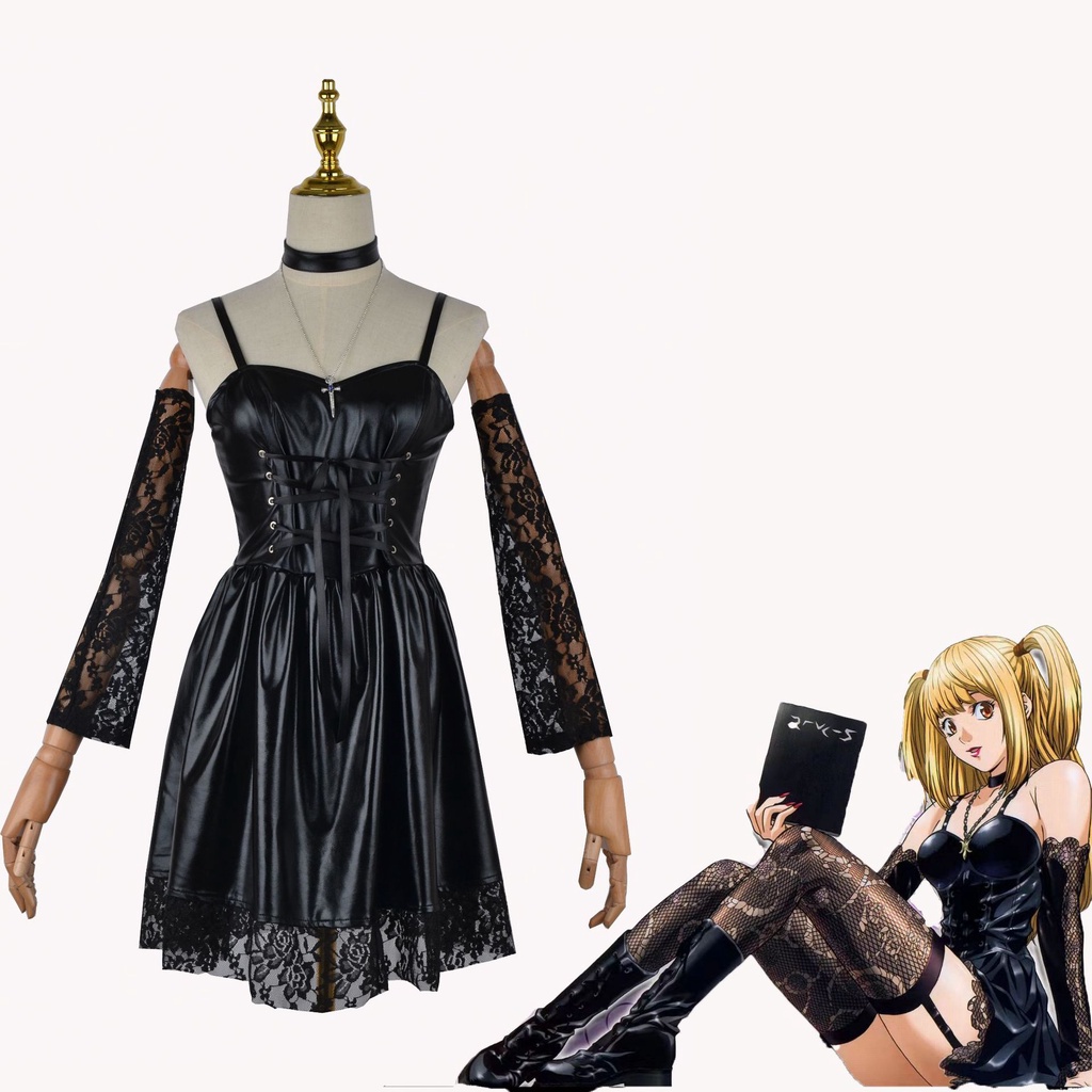 New Anime Death Note Cosplay Misa Amane Costume Set Sexy Sling Dress PU ...