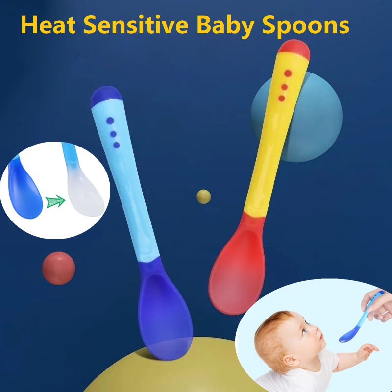 1pcs Soft Silicone Tip Heat Sensitive Baby Spoons Feeding Set Self ...