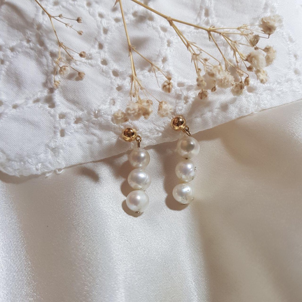 freshwater Pearl Earrings 3pc Dangling drop hikaw korean fashion ...