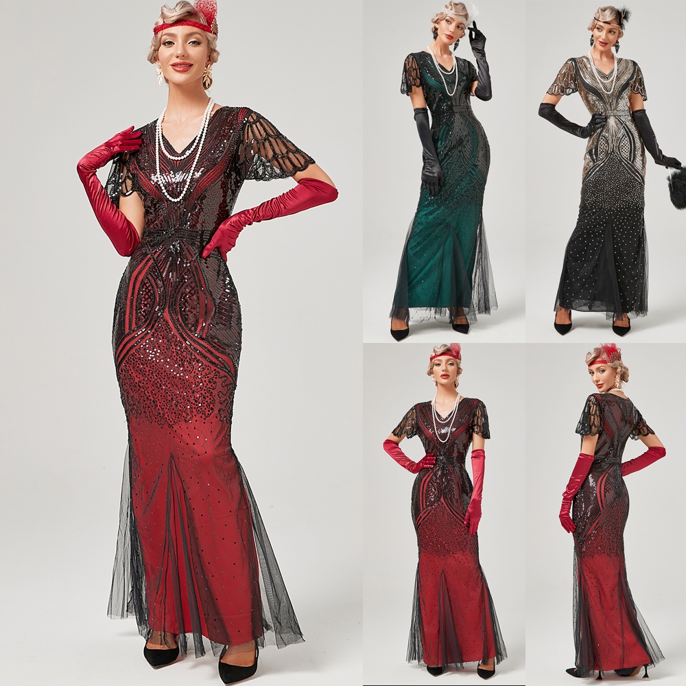 1920s Flapper Dress Long Formal Great Gatsby Sequins Costume Cocktail ...