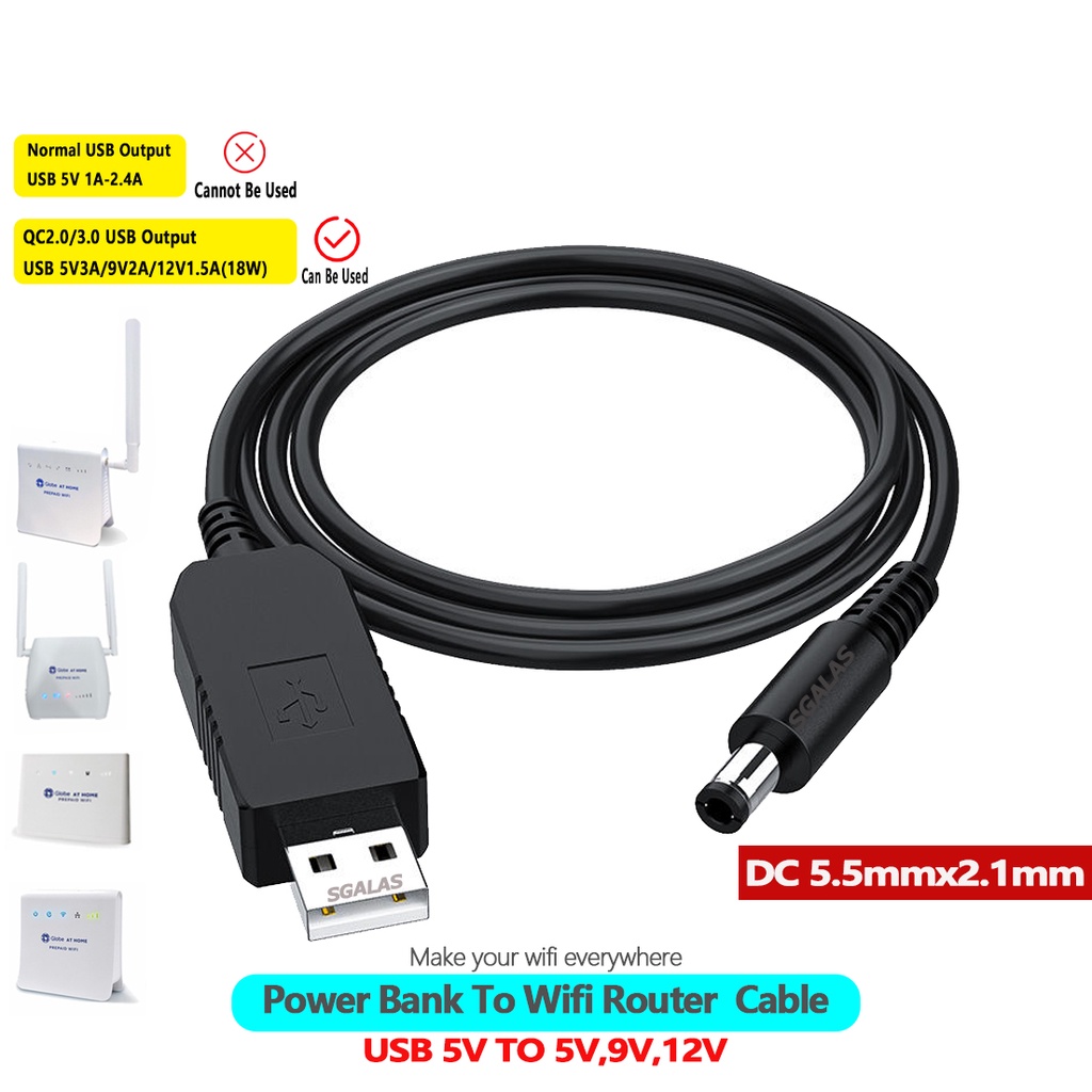 WiFi to Powerbank Cable Converter USB 5V to 12V USB Cable Connector ...