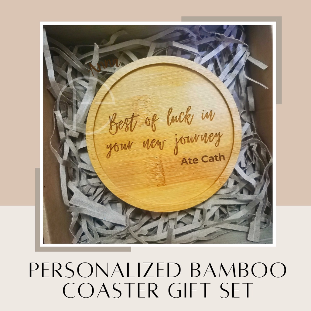Personalized Bamboo Coaster with Gift Box FREE ENGRAVING | Shopee ...