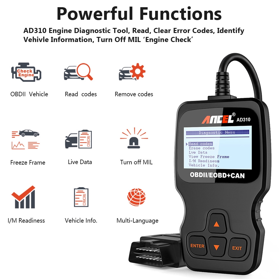 OBD2 Scanner Ancel AD310 ODB2 Car Diagnostic Scanner OBD 2 Code Reader ...
