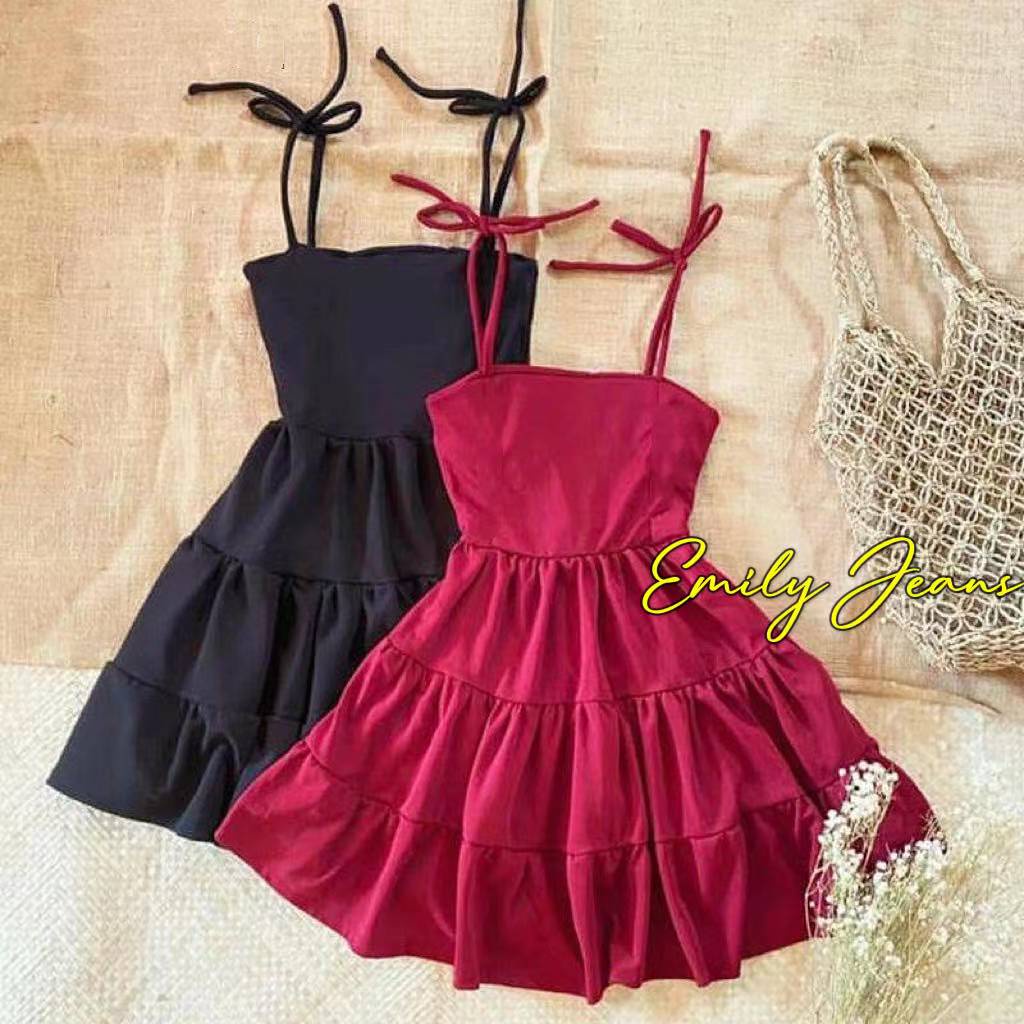 EMILY Spaghetti Self Tie Layered Shirred Dainty Dress BESTSELLER 10573 ...