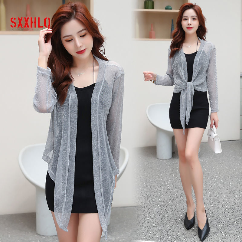 Korean Summer Cool Cardigan Ice Silk Mesh Shawl Sunscreen Coat Womens