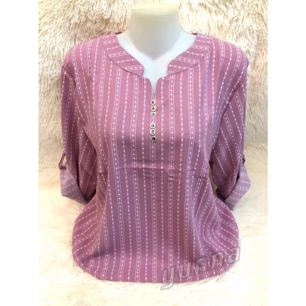 Ladies 3/4 Sleeve V Neck Stripe Casual Blouse for Chubby Women Plus ...