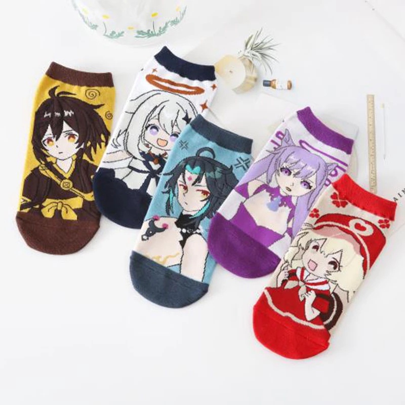 Game Genshin Impact Sock Short Socks Anime Xiao Zhongli Cosplay Cotton ...