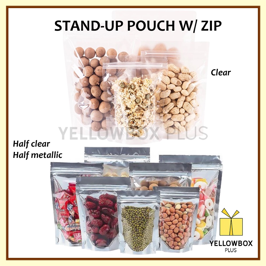 50pcs Half Clear Half Silver or Clear Stand Up Pouch CPack - Resealable ...
