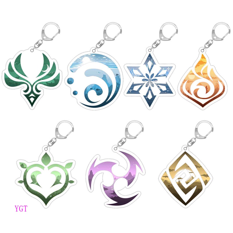 YGT Genshin Impact Seven Elements Keychain Geo Anemo Electro Dendro ...