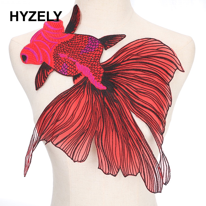 1PC 39*35 CM Red Big Fish Embroidered Patches Sewing for Clothes ...