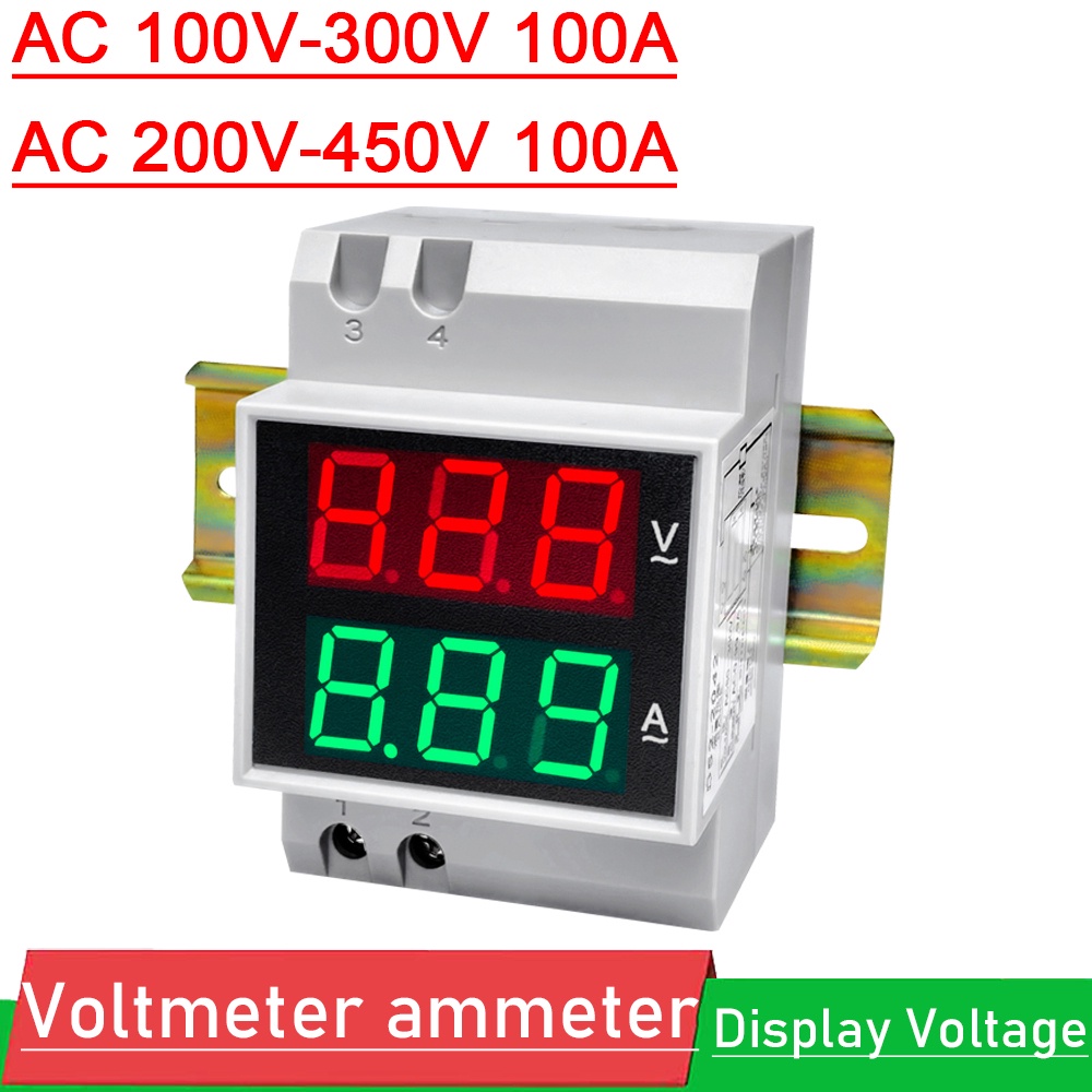 AC digital voltmeter ammeter 110V 220V 380V 100A Din-Rail LED display ...