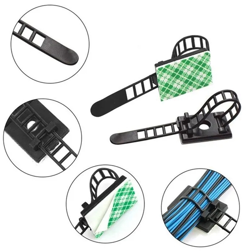 10/20 Pcs Adjustable Self-Adhesive Nylon Black Cable Ties, Cable Clamps ...
