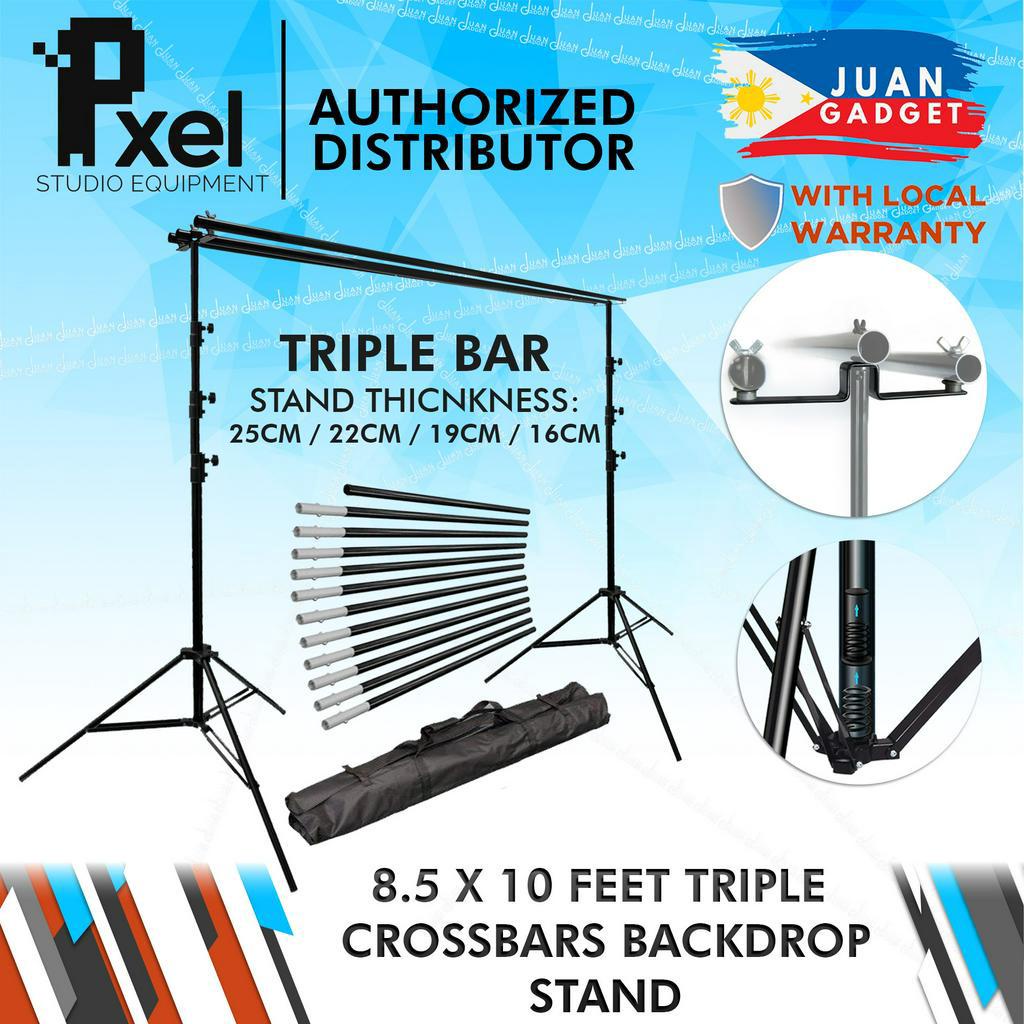 Pxel LS-BD2.6X3 3B Backdrop Muslin Stand 2.6M x 3M Triple Crossbar 8.5 ...