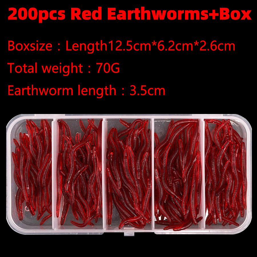 1BOX(200PCS) Lifelike Red Worms Lures Simulation Earthworm Artificial ...