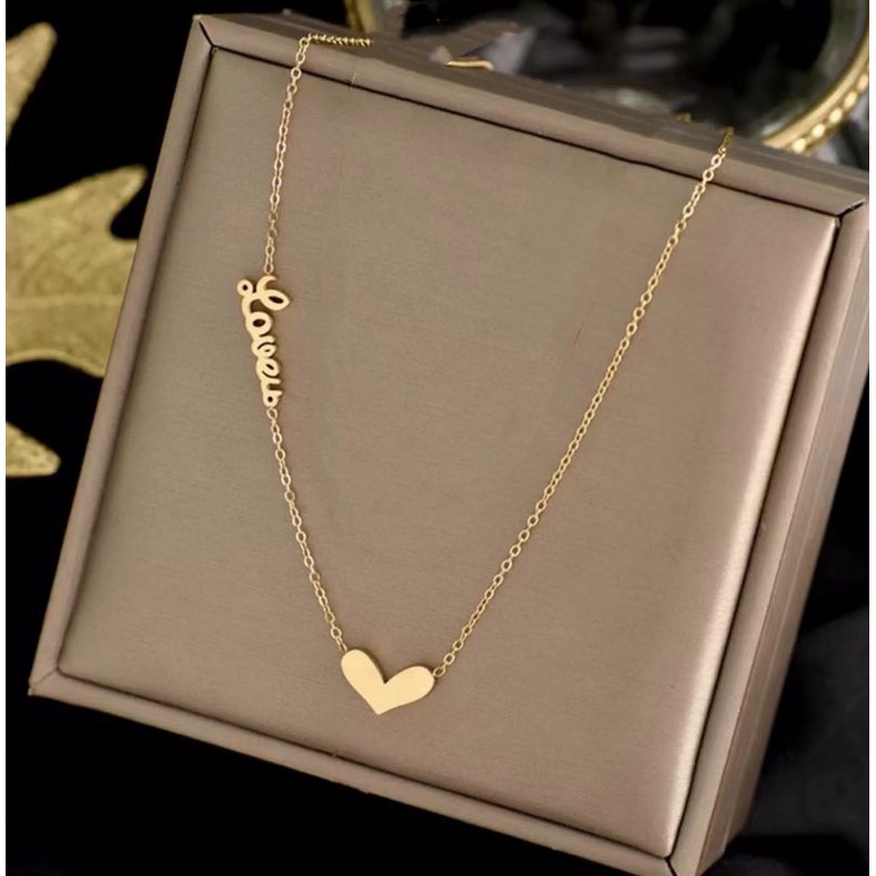 LOVE Heart necklace Italy stainless steel gold plated necklace | Shopee ...