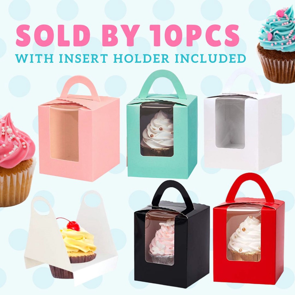FP641 (10 PCS) Pastry Box with Insert Holder Single Solo Cupcake ...