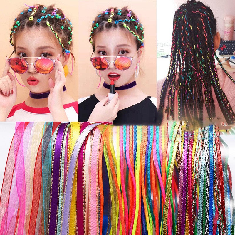 Colorful Braided Hair Rope Color Rope Braids Ribbon Hair Tie Headgear ...