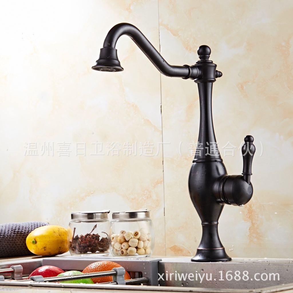 European Style Retro Copper Black Kitchen Cold and Hot Faucet Can ...
