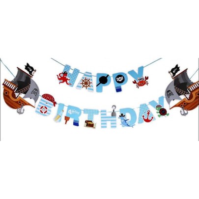 Pirate / Pirate Ship design Happy Birthday Banner Flag Banderitas Party ...