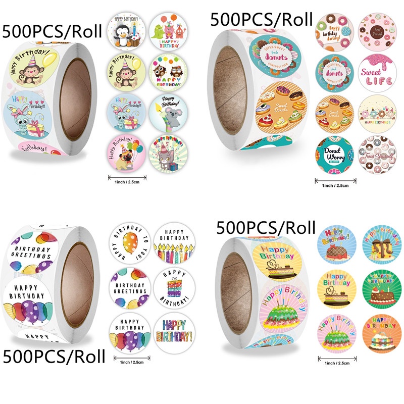 500pcs/Roll 1 Inch(25mm) "Happy Birthday" Sticker Envelope Sealing ...