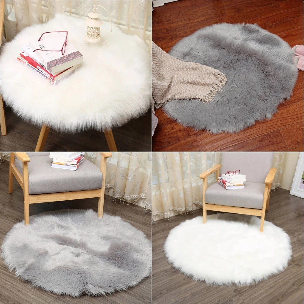 Round Rug Shaggy Plush Carpet Soft Faux Sheepskin Fur Area Rugs for ...