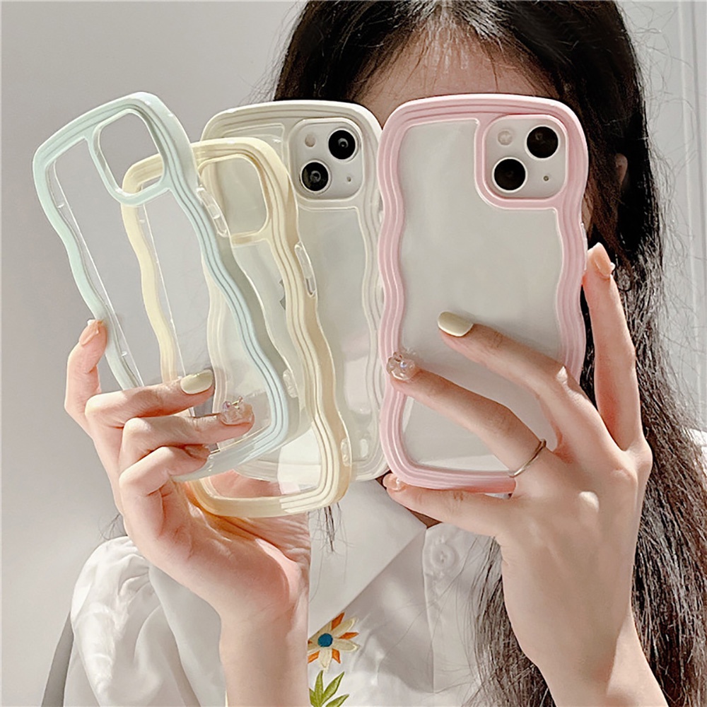 Simple Macaron Wave Frame Phone Case Compatible for iPhone 13 12 11 14 ...