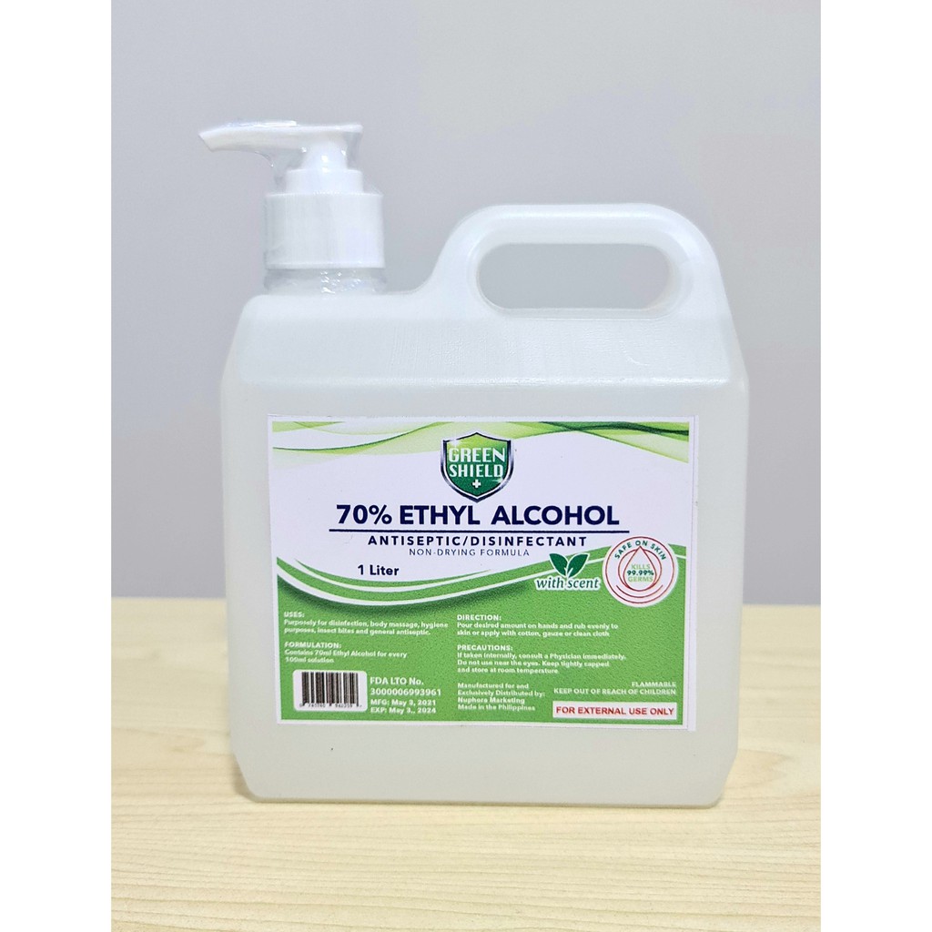 GREEN SHIELD 70% ALCOHOL 1 LITER SQUARE PUMP | Shopee Philippines