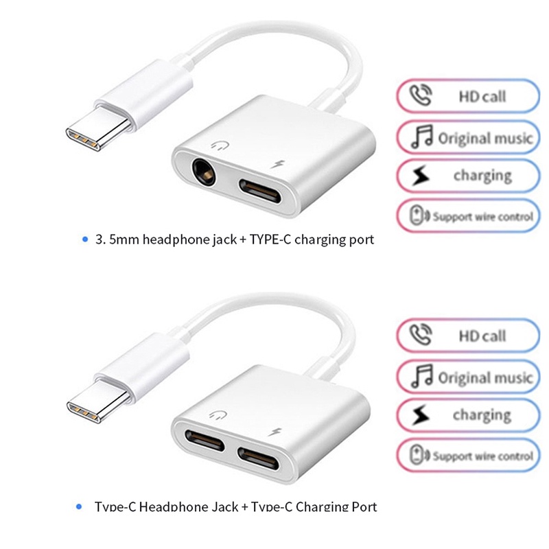 2 in 1 Type-C USB C Adapter 3.5mm Jack Charge Cable For Samsung ...