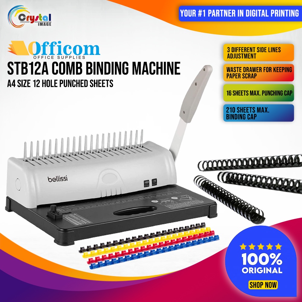 Officom STB12A Comb Binding Machine A4 Size 21 Hole Punched Capacity ...