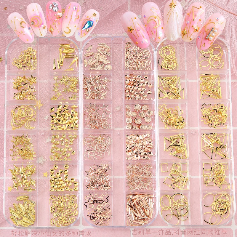 She.1 Box Nail Art 3D Pearl Star Crystal Diamond Feathers Charm Metal ...