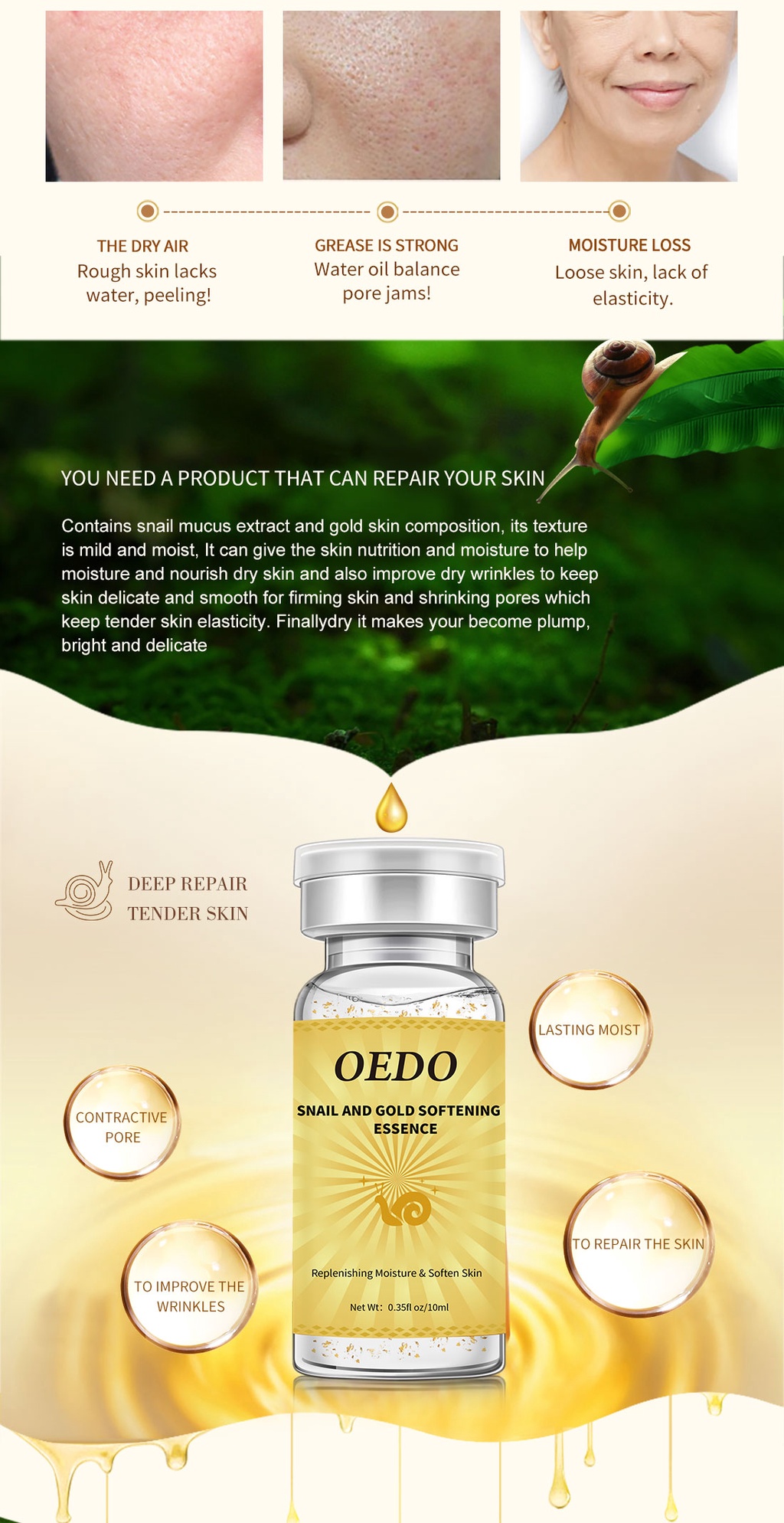OEDO Anti-Aging Snail And Gold Essence Hydrating Hyaluronic Acid ...