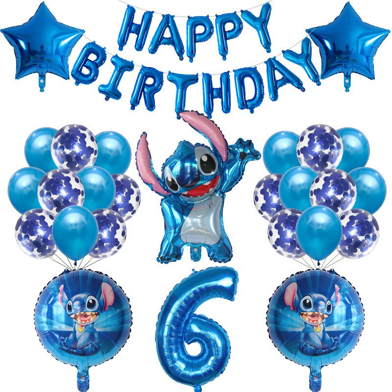 39pcs Cartoon Blue Lilo & Stitch Balloons Set 30inch Number Globos ...
