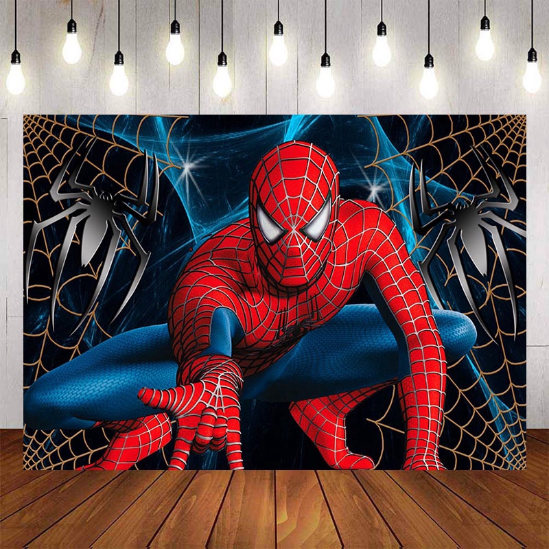 Spiderman Backdrops Cartoon For Boy Birthday Party Photography Black ...