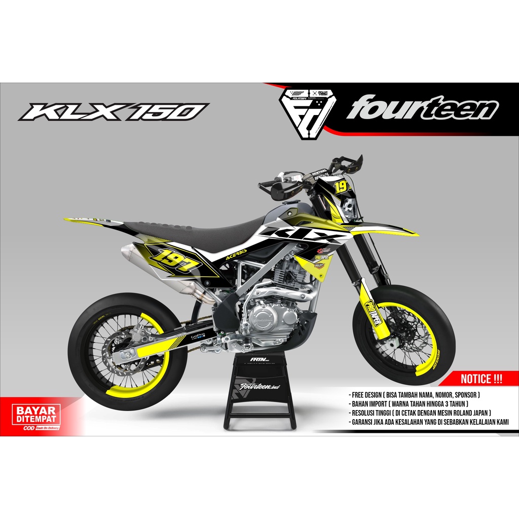 Decal klx 150 BF - Sticker dekal klx full body custom SUPERMOTO Yellow ...