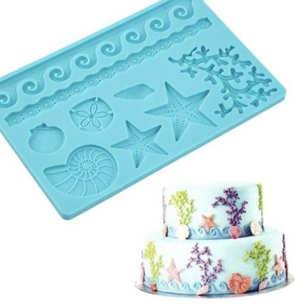 Coral Waves Marine Sea Shell Star Ocean Beach Themed Cake Fondant Gum ...