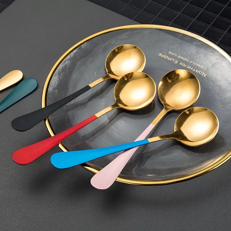 Thick Round Stainless Steel Gold Spoon Korean Dining Soup Assorted ...