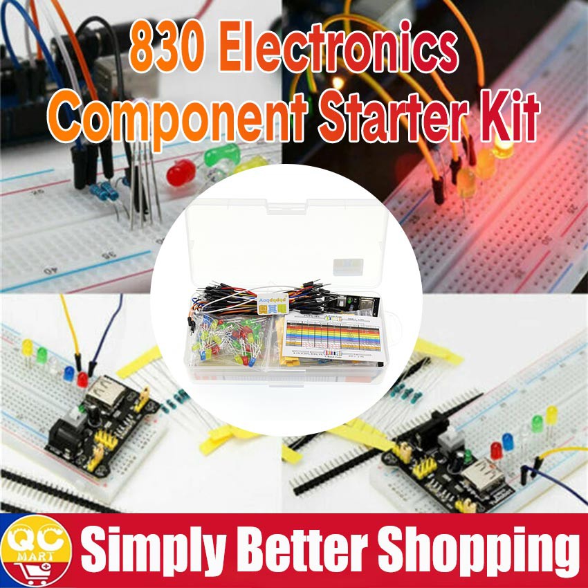 Electronics Component Basic Starter Kit with 830 Tie-points Breadboard Cable Resistor Capacitor ...