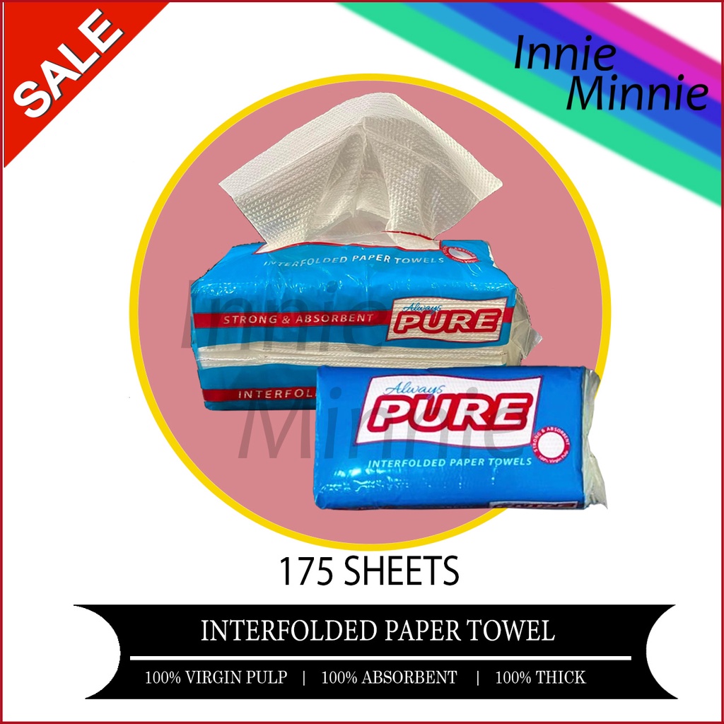 PURE INTERFOLDED PAPER TOWEL TISSUE 175 SHEETS 100% VIRGIN PULP ...
