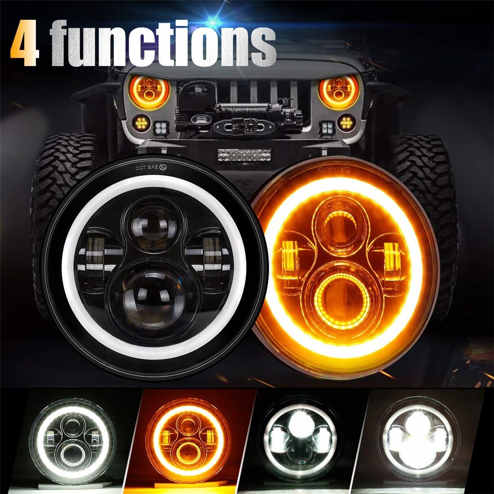 1Pcs 7 Inch Round 150W Jeep Headlight Motorcycle Headlight DRL Angel ...