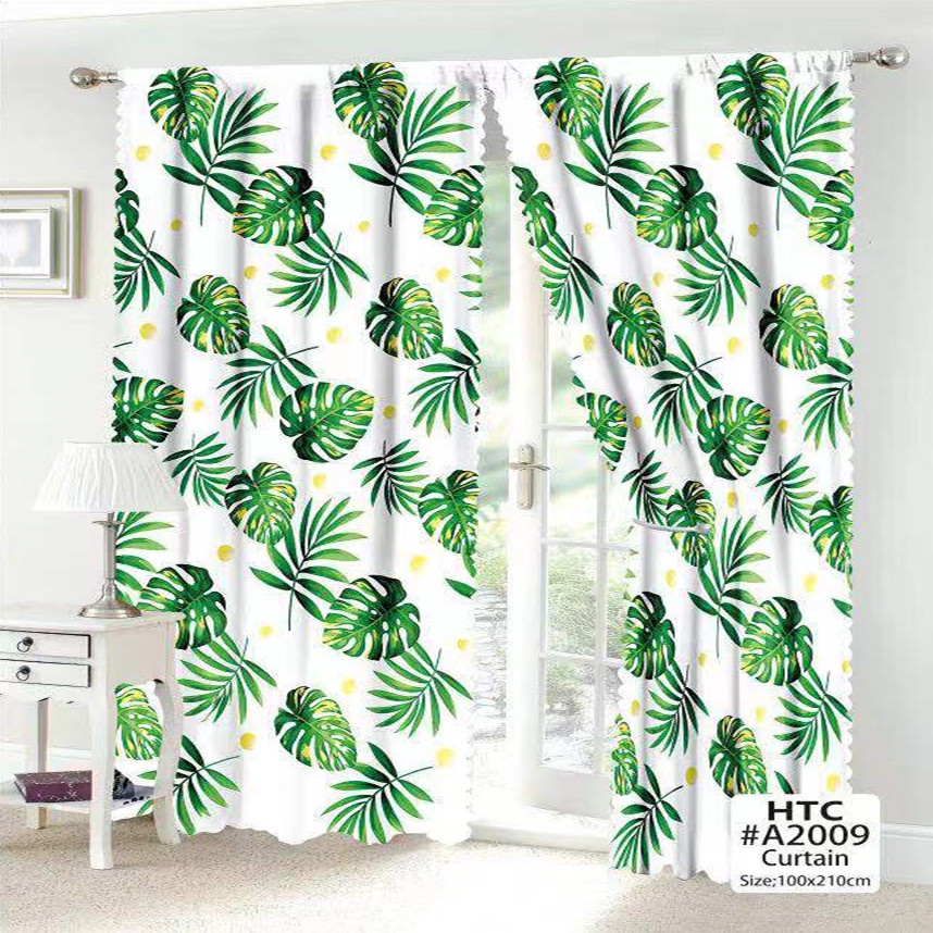 A2009 Curtain New White Green Curtain Leaf Design Kurtina 100x210cm ...