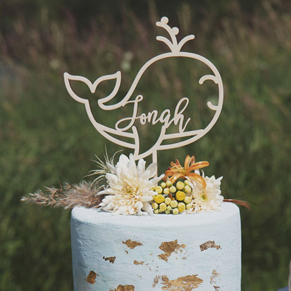 Whale Baby Shower Cake Topper Custom Name ,Mirror Gold Happy Birthday ...