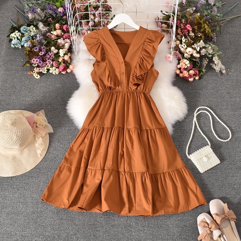 baao Fashion Ruffles French Style Retro Vintage V-Neck Style Casual ...