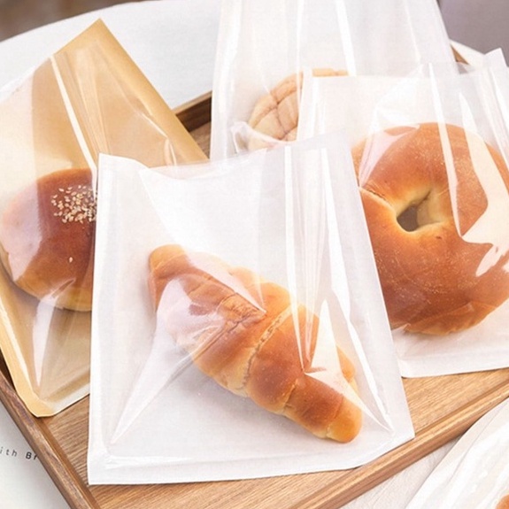 100pcs Half Clear Plastic Kraft Bread Bag Individual Croissant Loaf ...