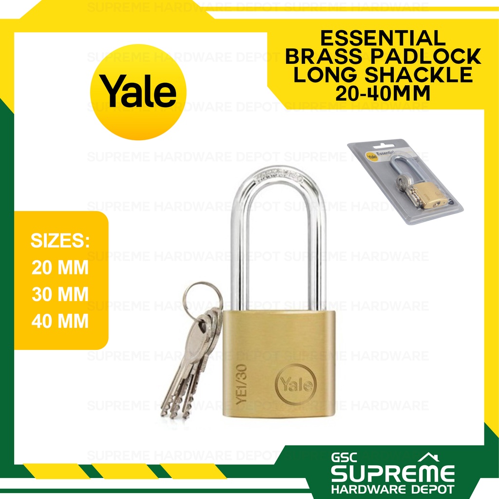 Yale Essential Long Shackle Brass Padlock 20mm / 30mm / 40mm / 50mm | Shopee Philippines