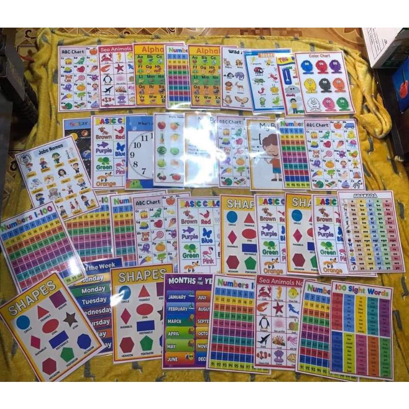 LAMINATED LEARNING CHART FOR TODDLERS ASSORTED(10PCS) | Shopee Philippines